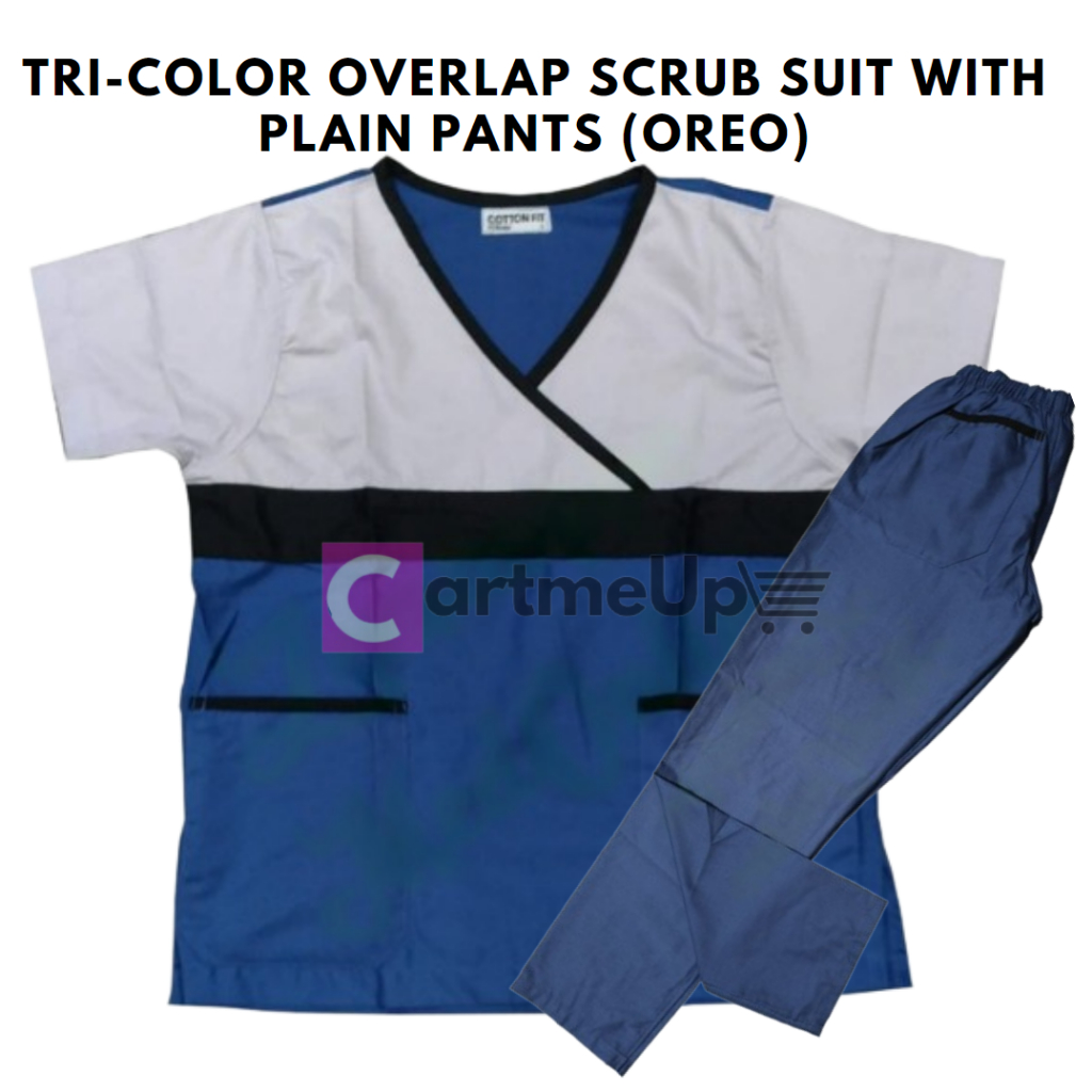Tri-Color Overlap Scrub Suit with Plain Pants (Oreo) | Shopee Philippines