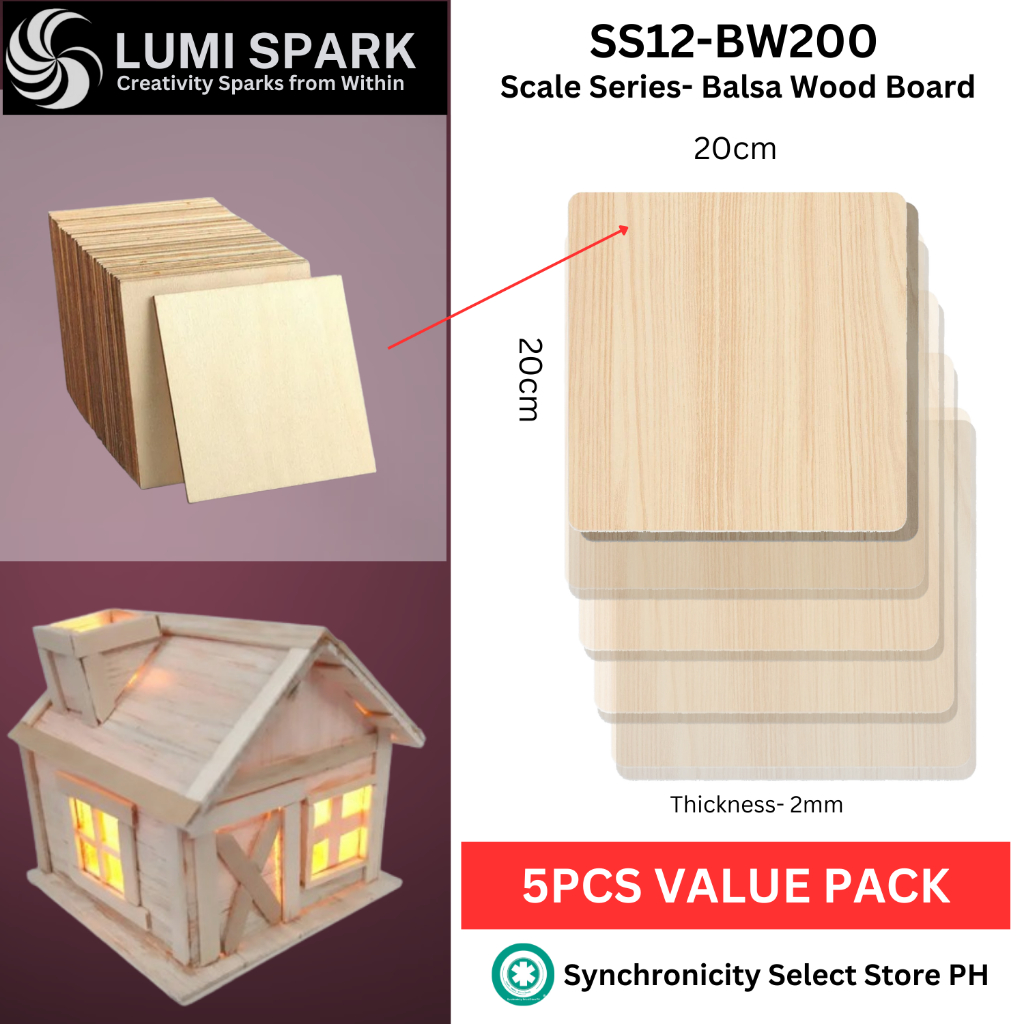 LUMISPARK Balsa Wood 200mm x 200mm x 2mm | SS12-BW200 | Scale Model ...