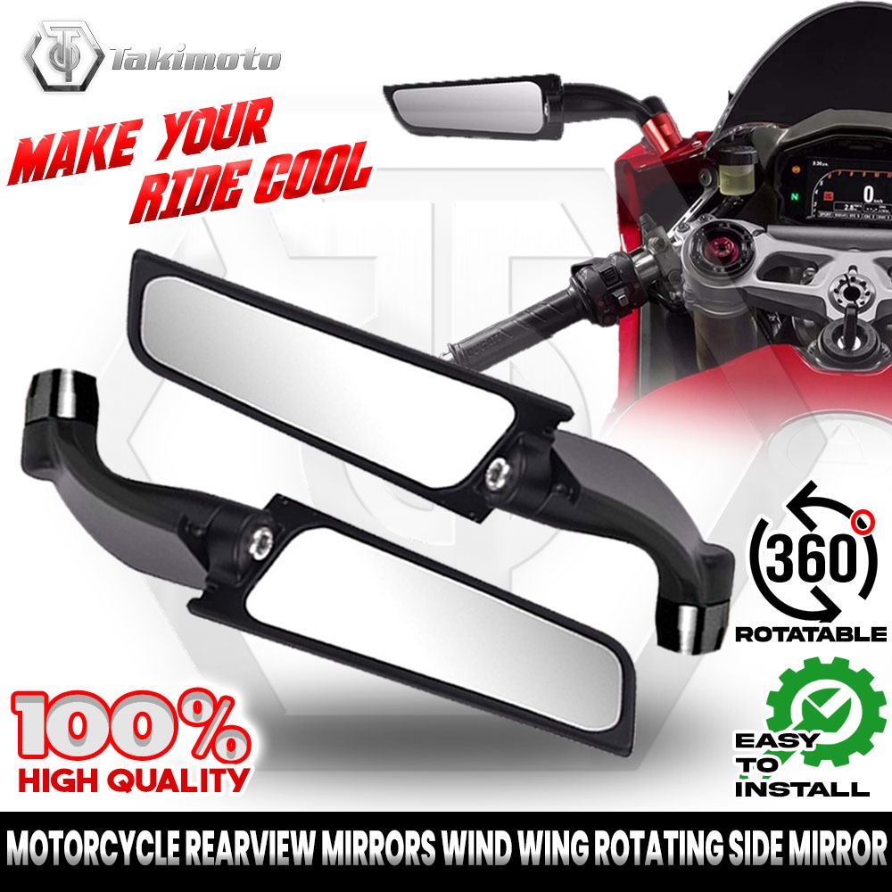 Takimoto Motorcycle Universal Rearview Mirrors Wind Wing Rotating Side