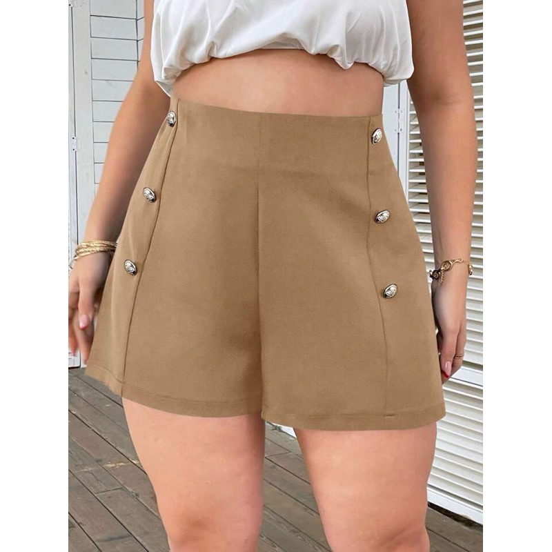PLUS SIZE Plain High Waist Short for Woman with Garterized Back ...