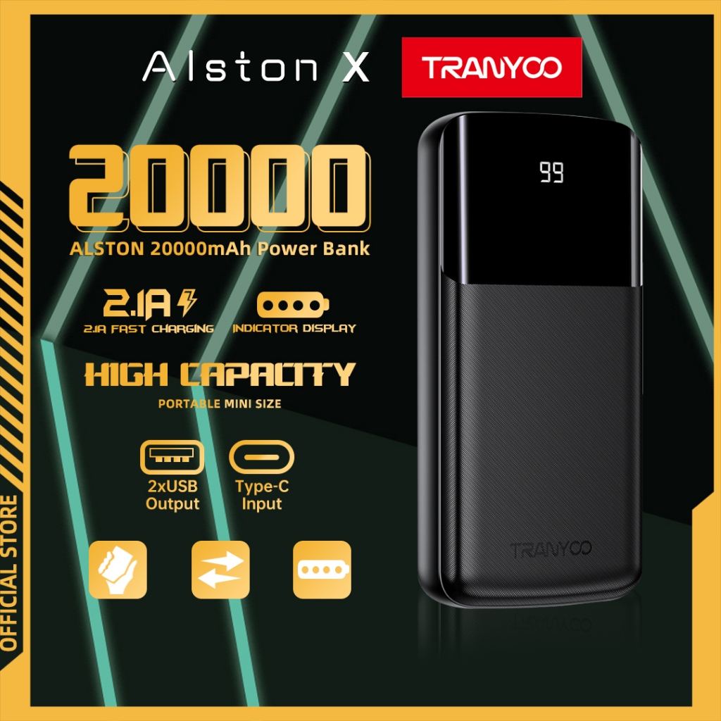 ALSTON x TRANYOO T-D08/T-D09 10000/20000mAh slim Power Bank fast charging Original branded 1in ...