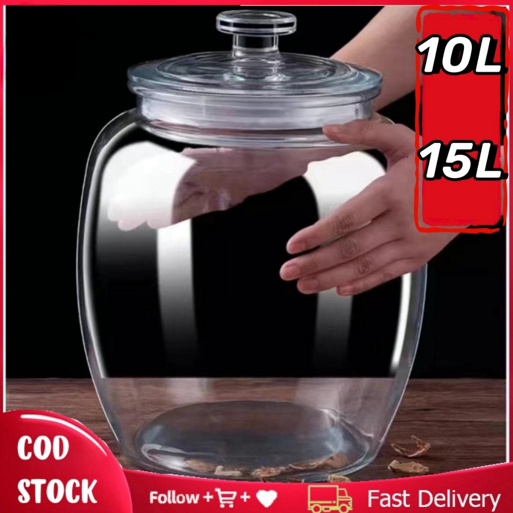 10L 15L big jar glass container with cover glass rice dispenser kimchi ...