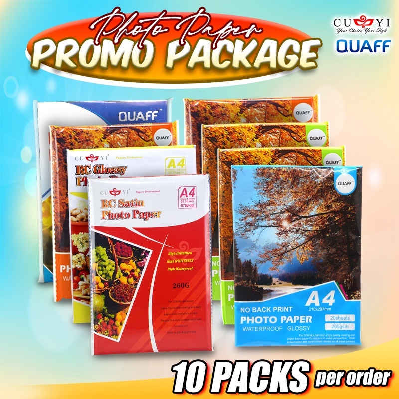(PROMO 10-PACKS) QUAFF/CUYI Photo Paper RC Satin, RC Glossy, RC Woven ...