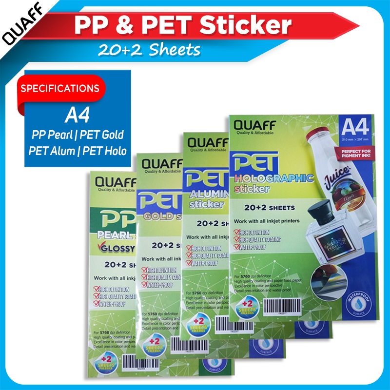 QUAFF PET Sticker A4 Size 180GSM (20 sheets per pack)school supplies ...