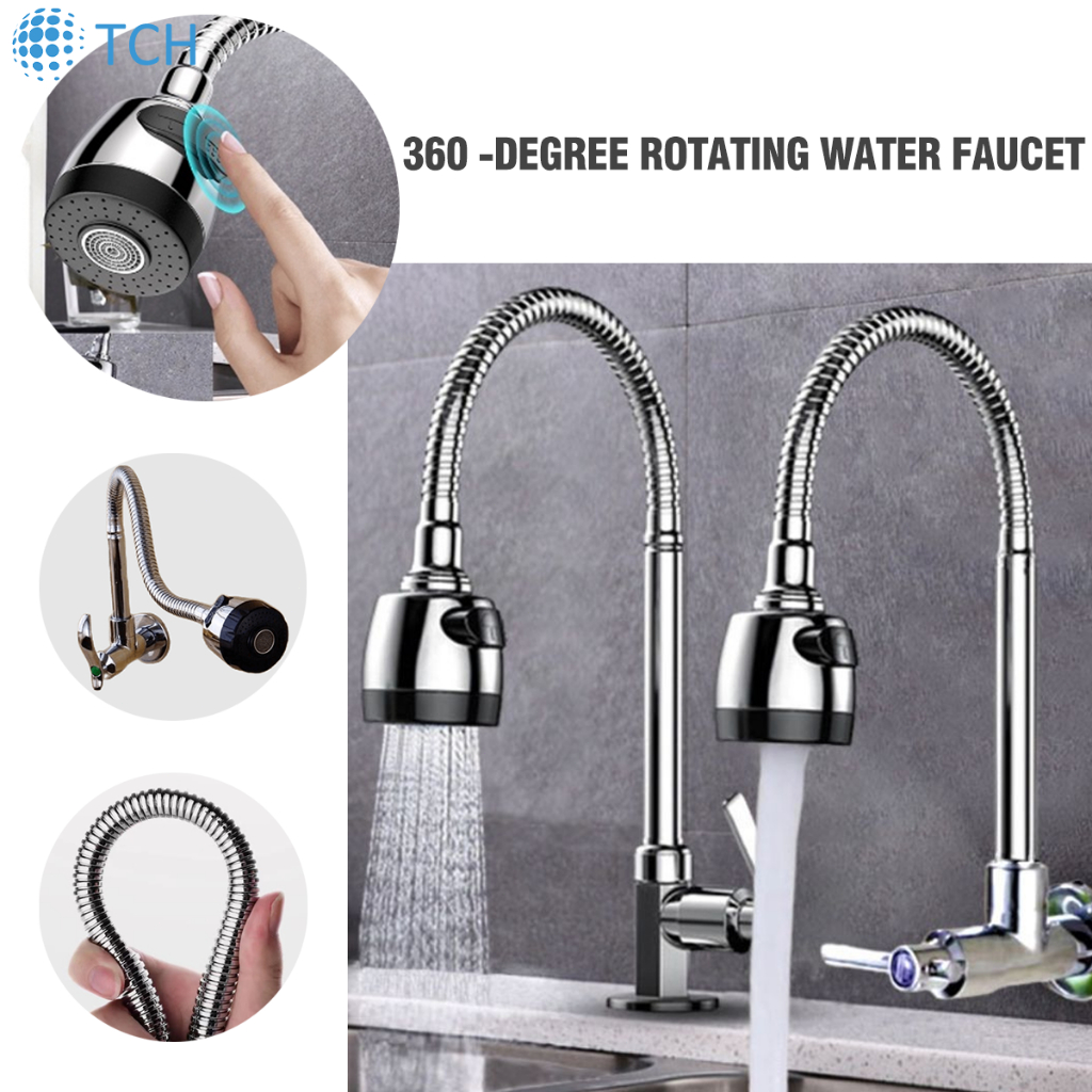 Kitchen Faucet Sink Wall Mounted Faucet 360°Flexible rotatable 304 ...