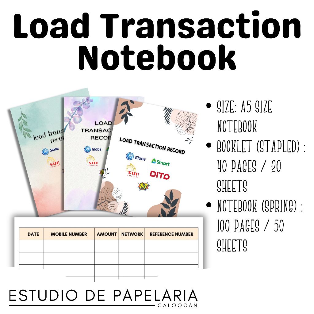 100 pages Load Transaction Notebook | Shopee Philippines 100 pages Load Transaction Notebook | Shopee Philippines