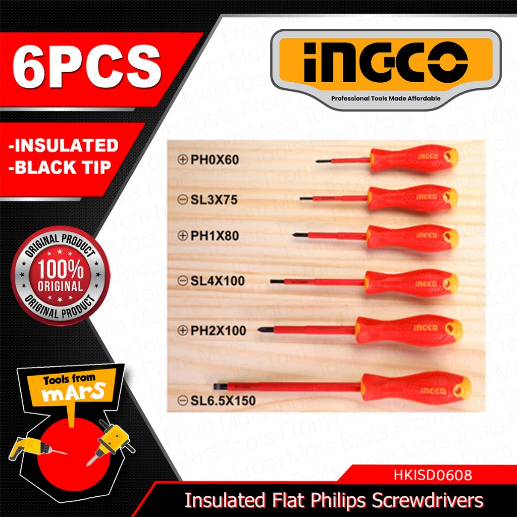INGCO 6PCS/SET Insulated Screwdriver Flat Phillips Handle Screwdrivers ...
