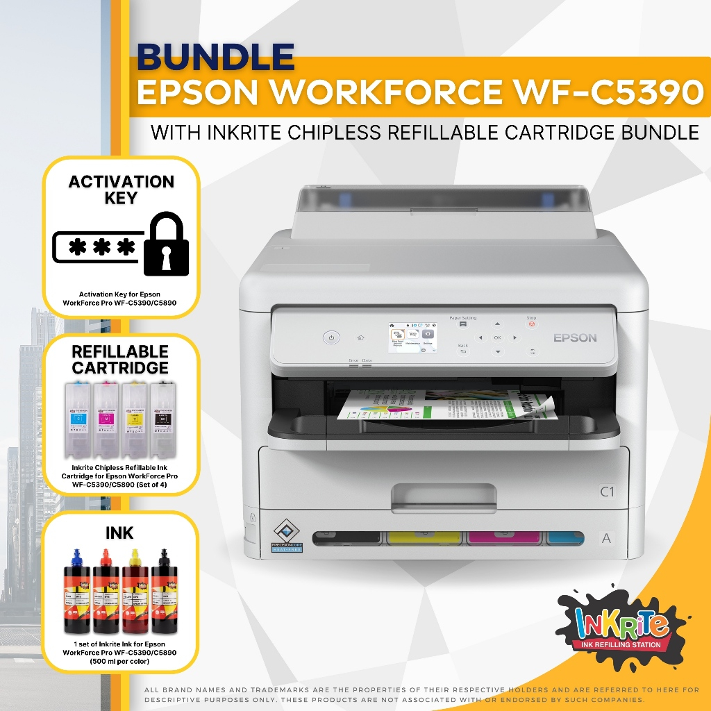 [BUNDLE] Epson WF-C5390 Printer with Inkrite Chipless Refillable ...