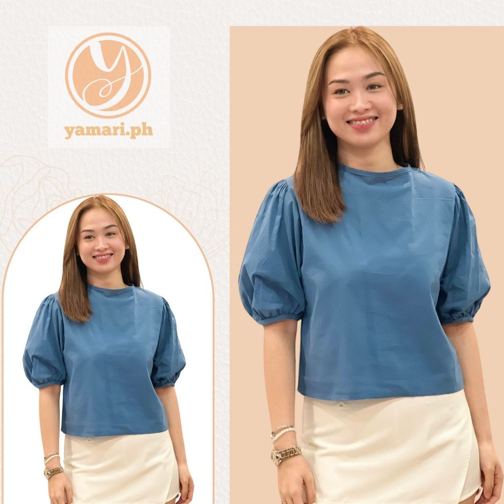 Yamari.PH Puffsleeves Round Neck Linen Top | MATILDA | Shopee Philippines