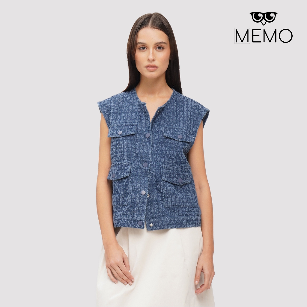 Memo Textured Vest For Women (Blue) | Shopee Philippines
