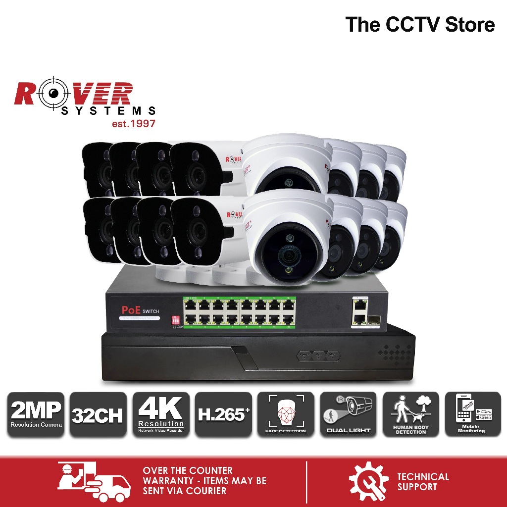 Rover 32CH NVR + 16 Ports POE Switch + 16 units 2MP PoE Dual light IP ...