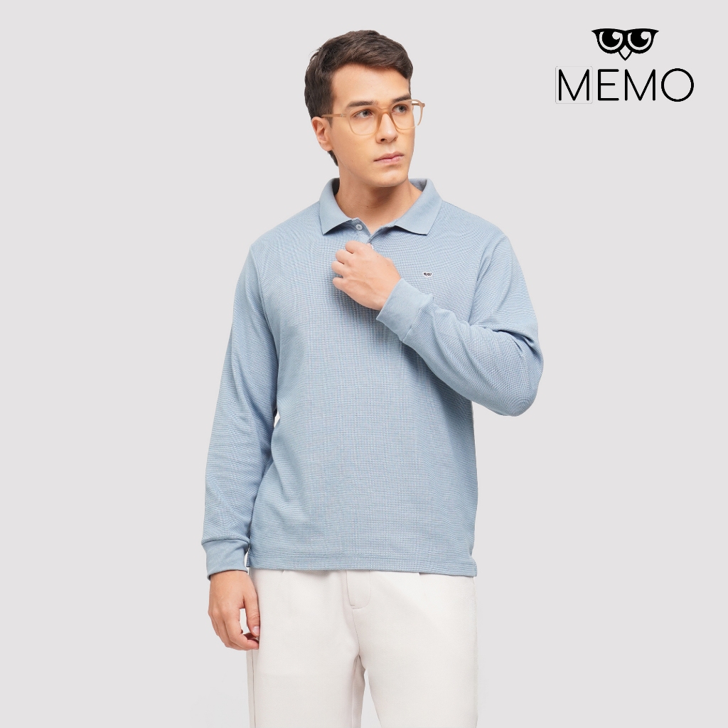 Memo Long Sleeve Polo For Men (Blue Stone/Plum) | Shopee Philippines