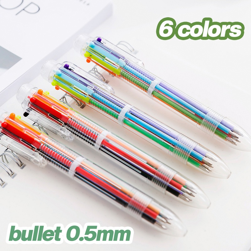 6-in-1 Multicolor Ballpoint Pen 6-Color Retractable Transparent Barrel ...