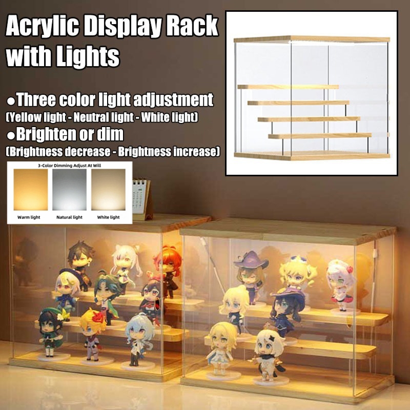 Acrylic Display Case with Lights Wooden Acrylic Display Rack for Toy ...