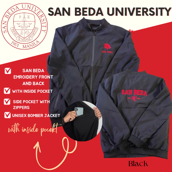 SAN BEDA Black Bomber Jacket Embro UNisex | Shopee Philippines