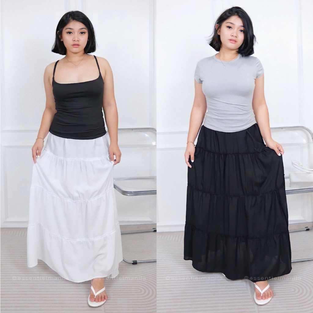 ESSENTIELMANILA Soft Linen Ruffles Summer Maxi Skirt EM370 | Shopee ...