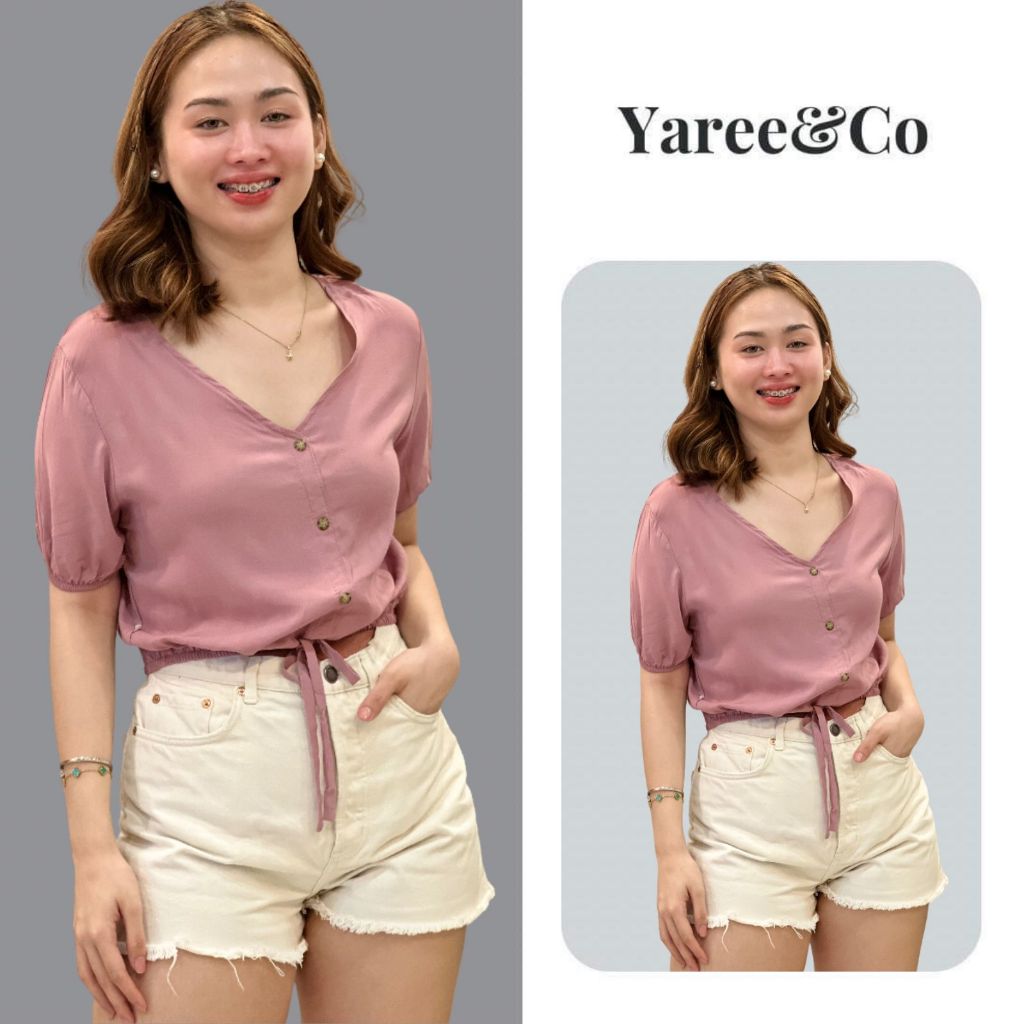 YAREE.CO Honey casual garterized v-neck button trendy top for women ...
