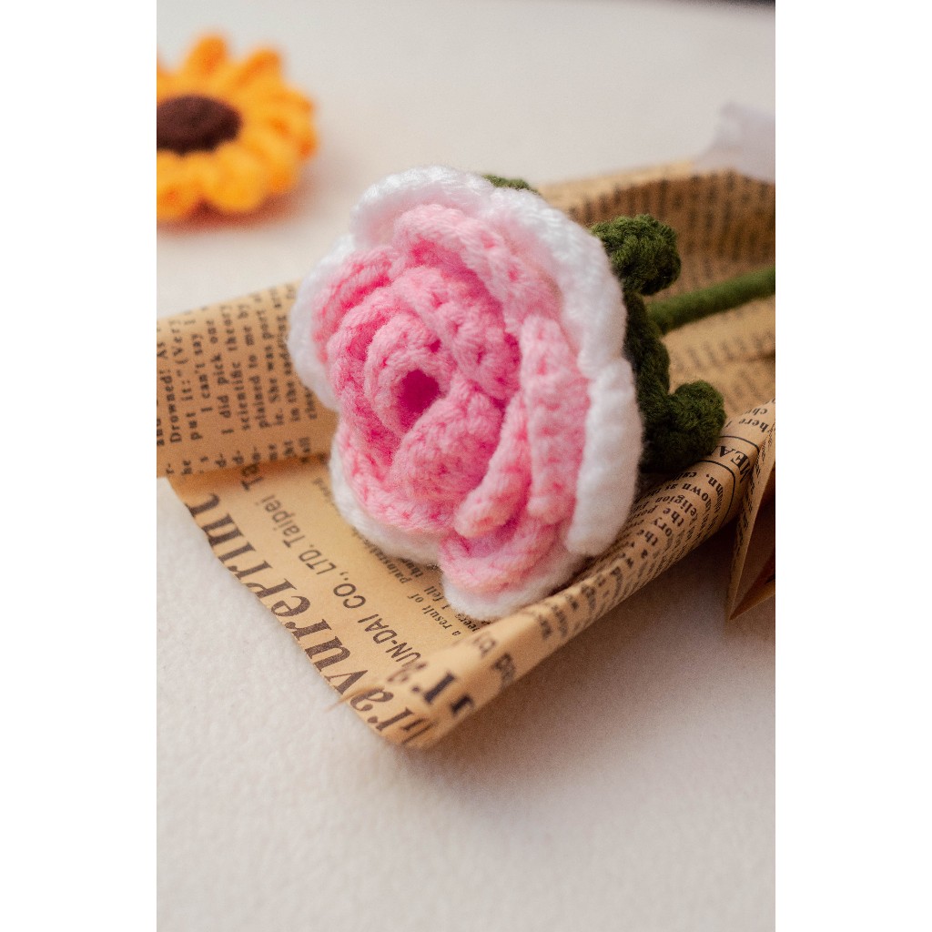 Solo Rose Flower Bouquet Crochet - Rose Crochet - Flower Crochet ...