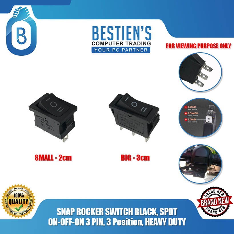 SNAP ROCKER SWITCH BLACK, SPDT ON-OFF-ON 3 PIN, 3 Position, HEAVY DUTY ...