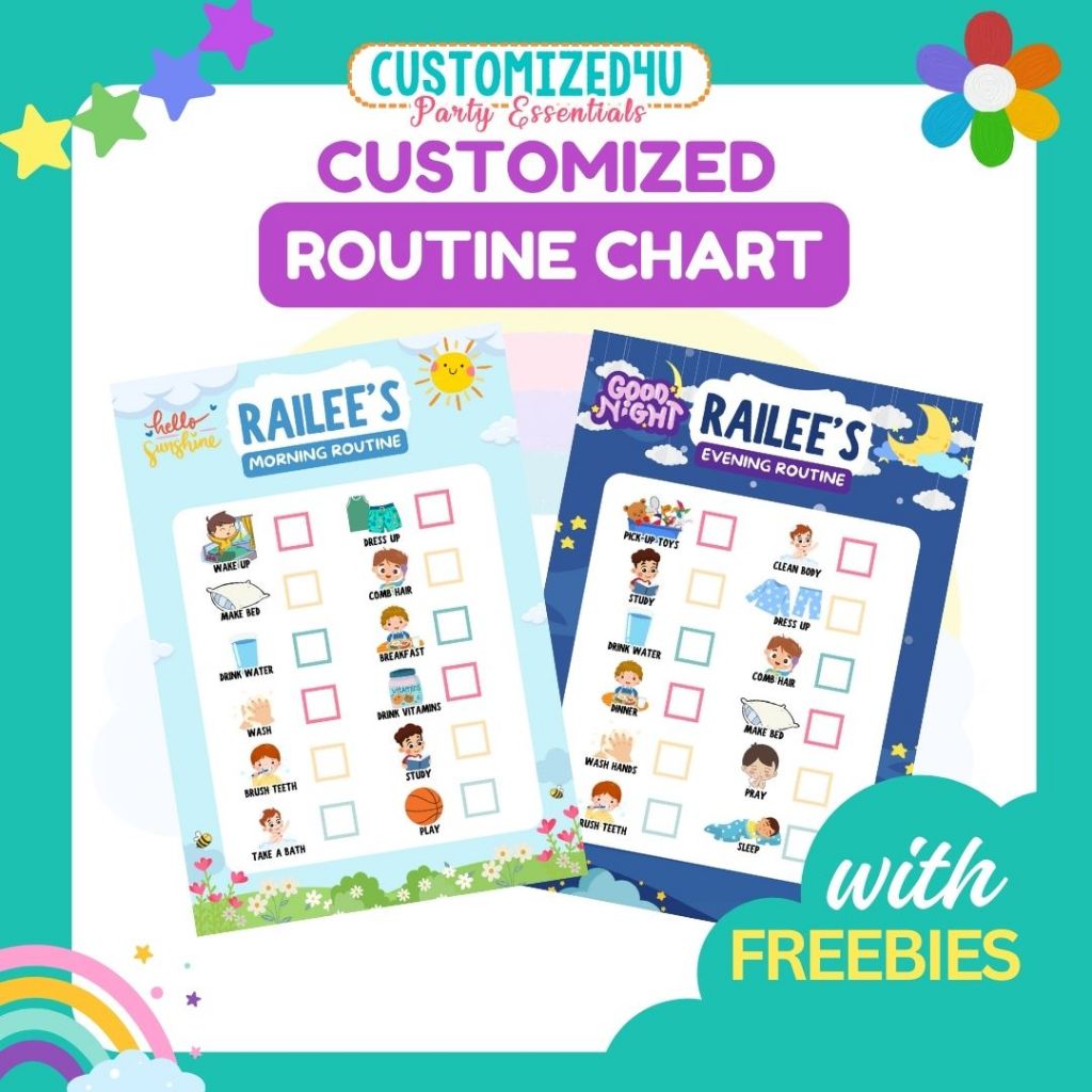 Customized I Personalized Kids Laminated Routine Chart Morning and ...