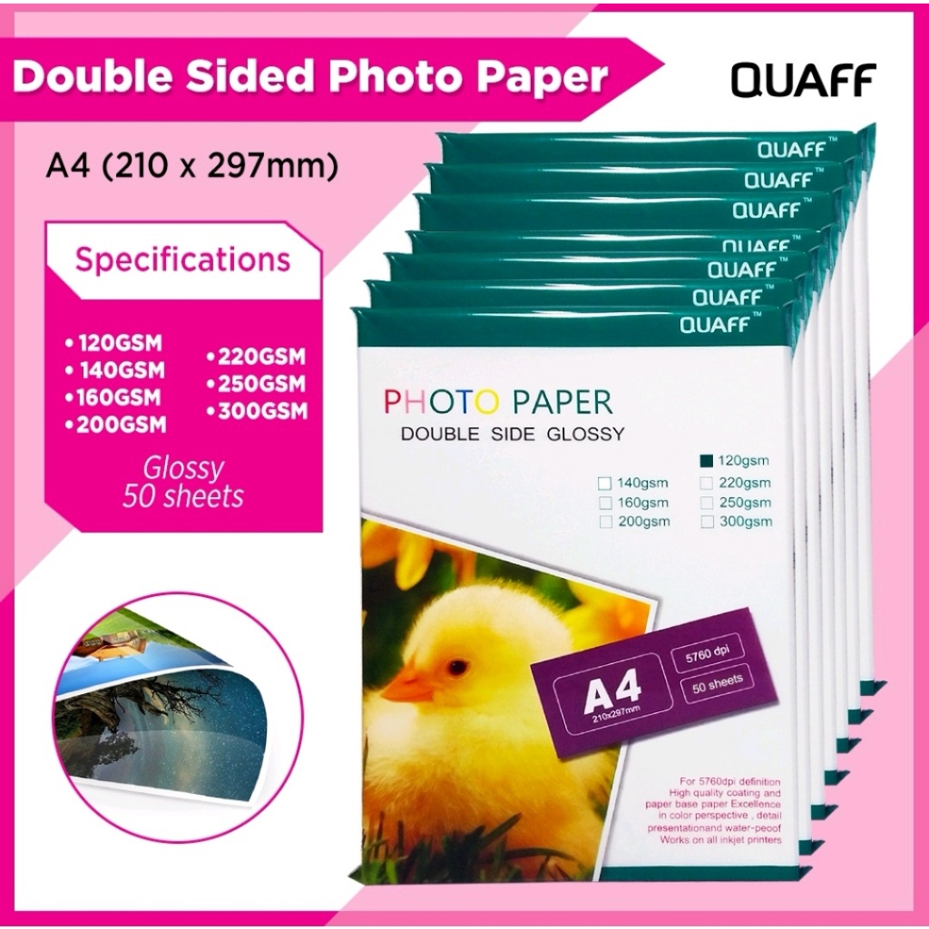 QUAFF Double Sided Glossy Photo Paper A4 (50sheets per pack) | Shopee ...