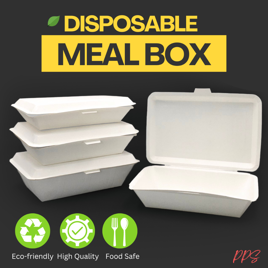 50pcs Flip Paper Meal Box Plain White (280ml/400ml/550ml) | Shopee ...