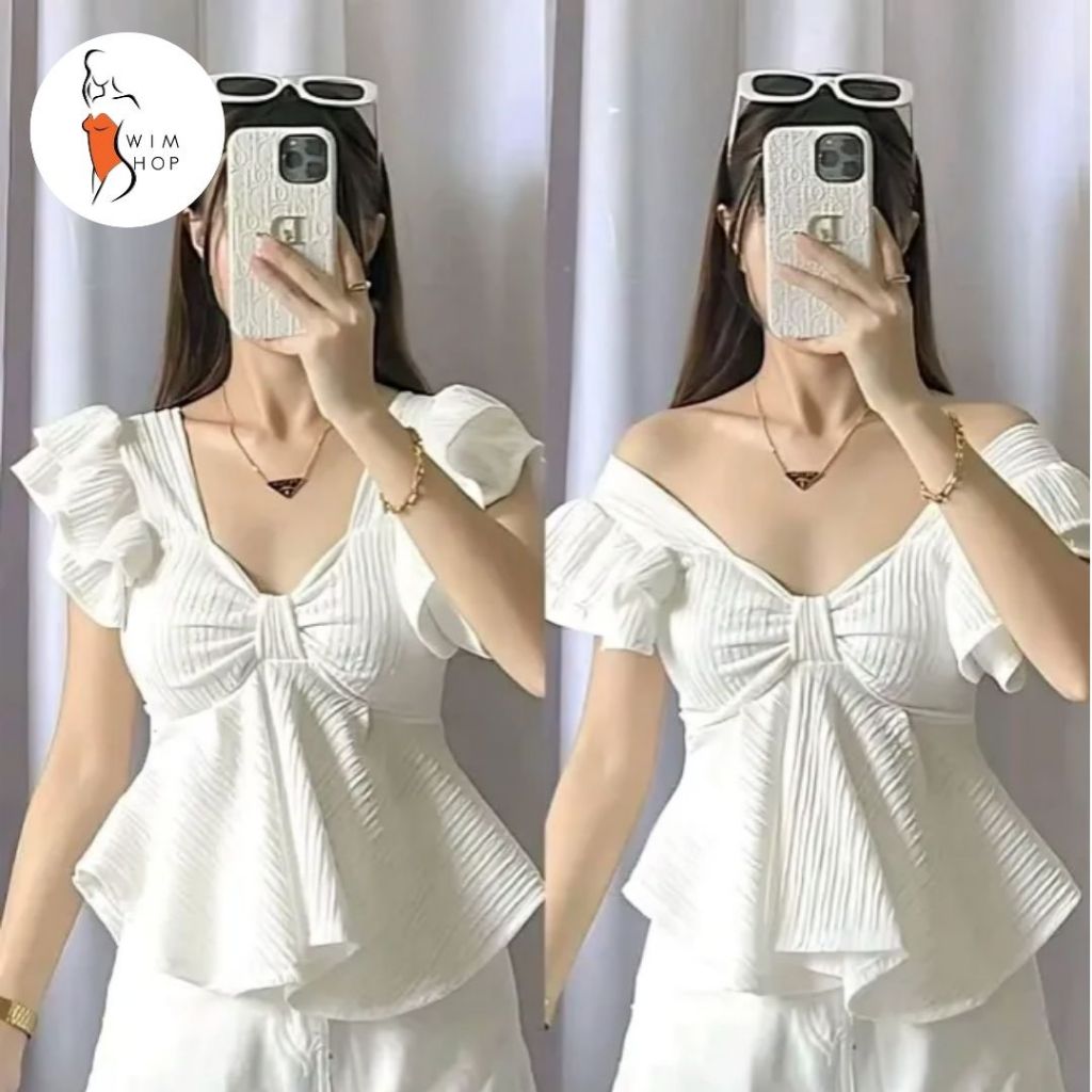 SS Barbara Ribbon Ruffled Front Top 2 Way For Women | Shopee Philippines