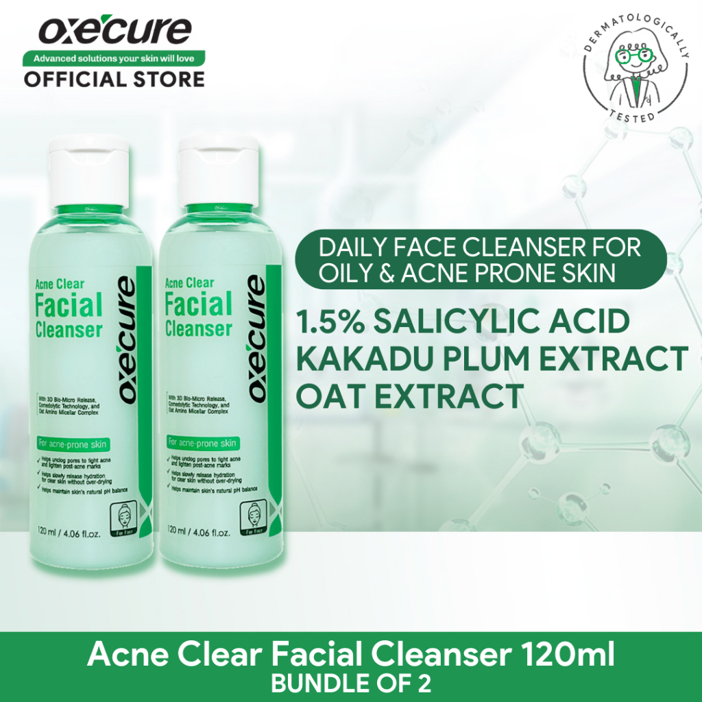 OXECURE 1.5% Salicylic Acid Acne Clear Facial Cleanser 120ml Bundle of ...