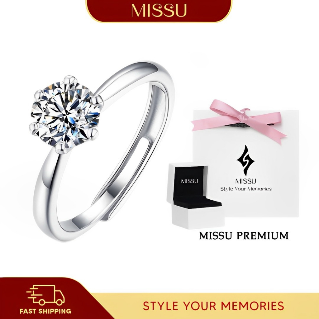 Missu 925 Silver Diamond Promise Ring with Box for Women Adjustable ...