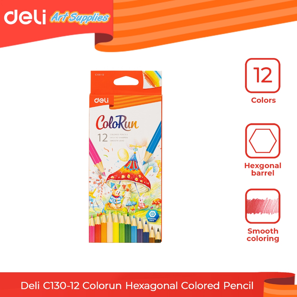 Deli C130-12 Colorun Hexagonal Colored Pencil 12 Colors | Shopee ...