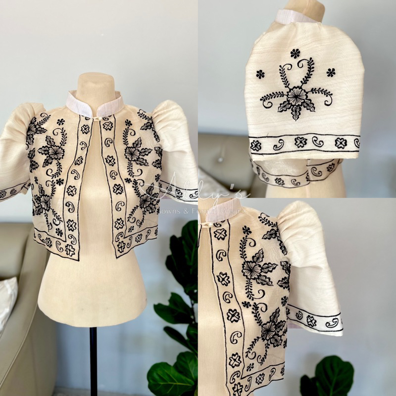 Modern Filipiniana Embroidered Chinese Collar | Shopee Philippines