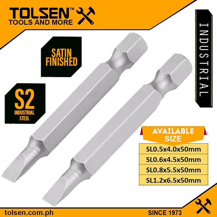 Tolsen 2pcs Flat Screwdriver Bit Set (4 | 4.5 | 5.5 | 6.5 x 25mm | 50mm ...