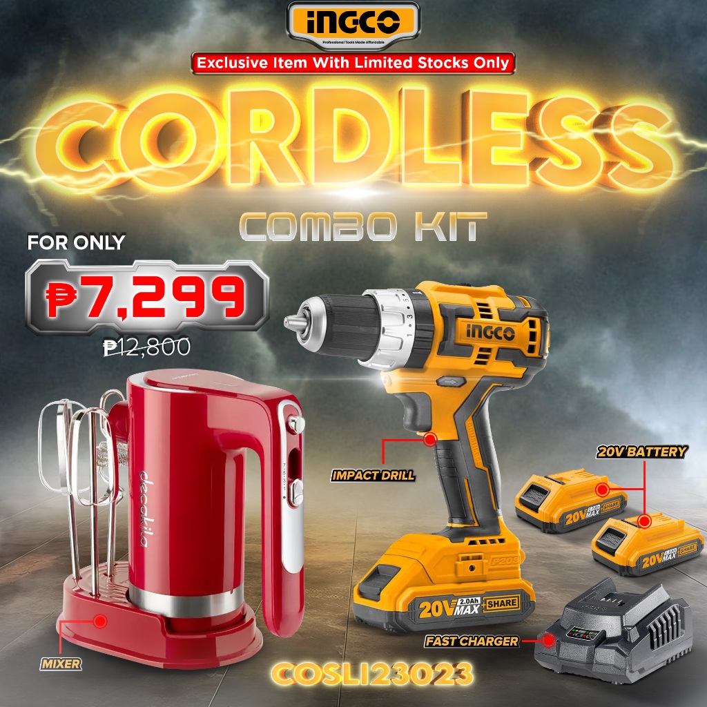 Ingco Cordless Combo Kit Set Impact Drill w/ Kitchen Mixer COSLI23023 ...