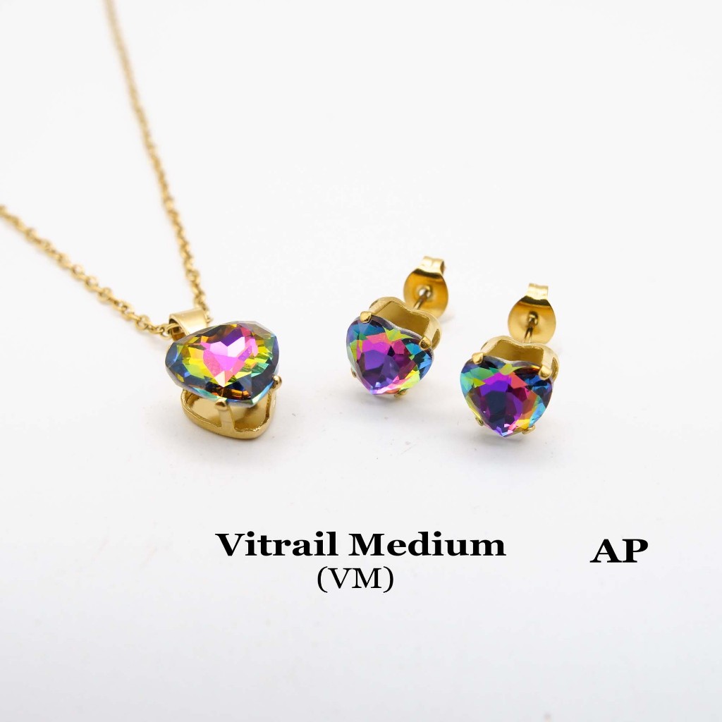 Balfe Stainless steel & swarovski heart stone 2in1 birthstone set(AP ...