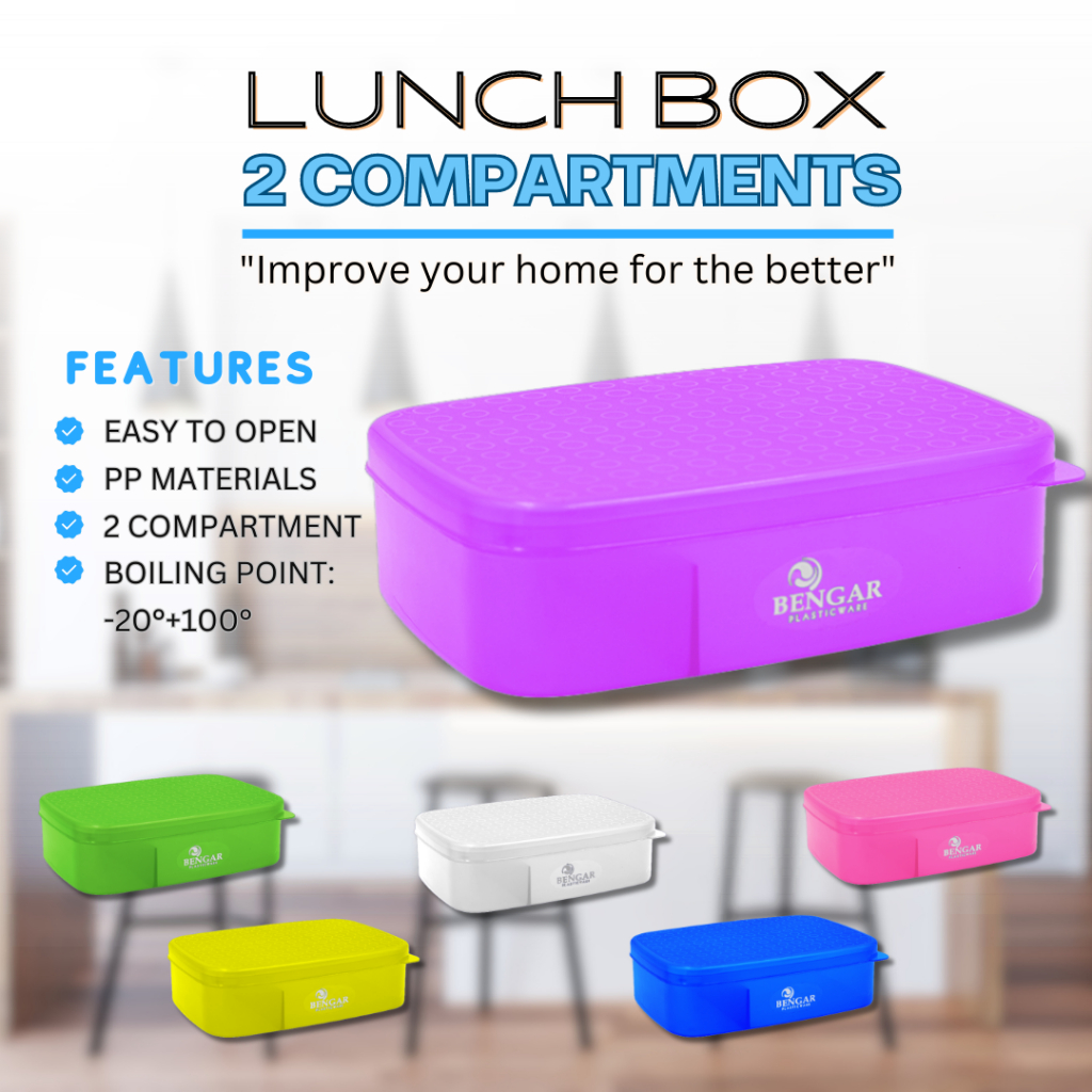 Square Lunch Box With 2 Compartment High Quality Baunan | Shopee ...