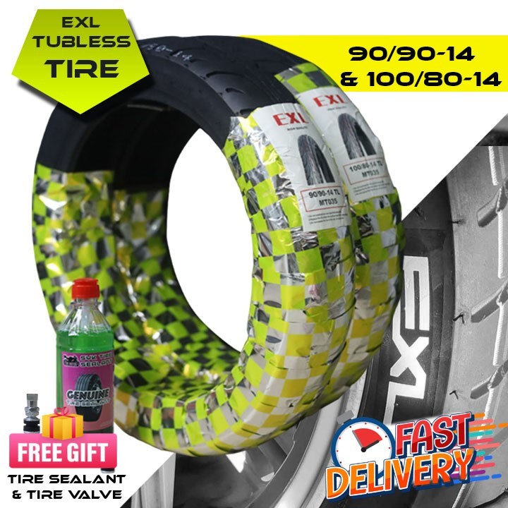 EXL TUBELESS TIRE SIZE 14 W/ FREE SEALANT & PITO 90/90-14 100/80-14 ALL ...