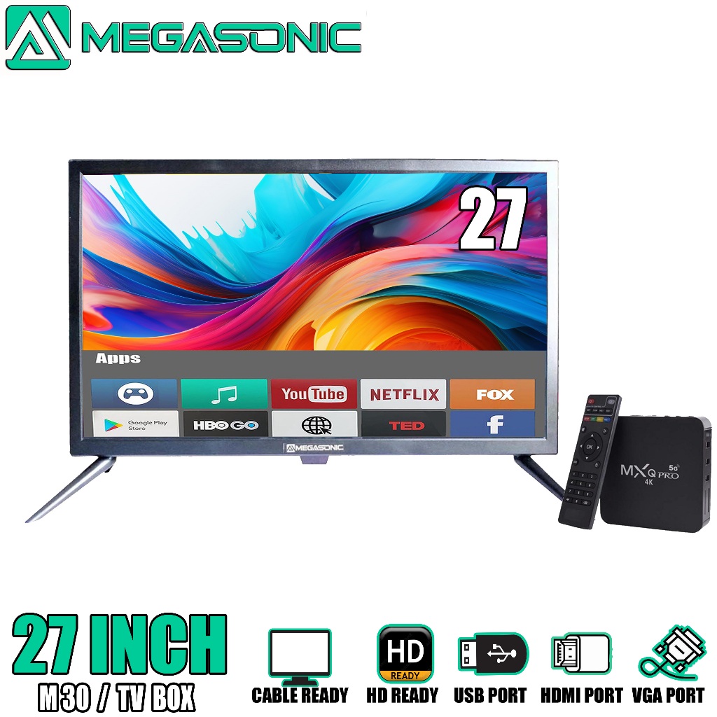 MEGASONIC M97-LED30 + Smart TV BOX 27 inch Screen LED TV 3027 | Shopee ...