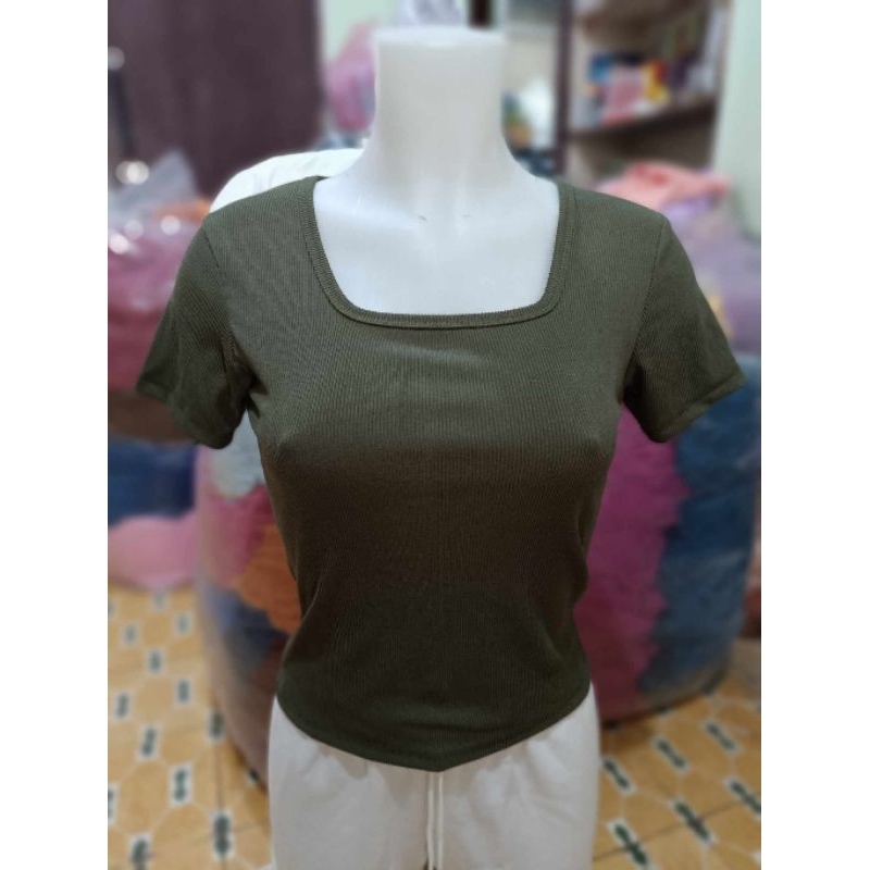 basic full length square neck cotton knitted top for women | Shopee ...