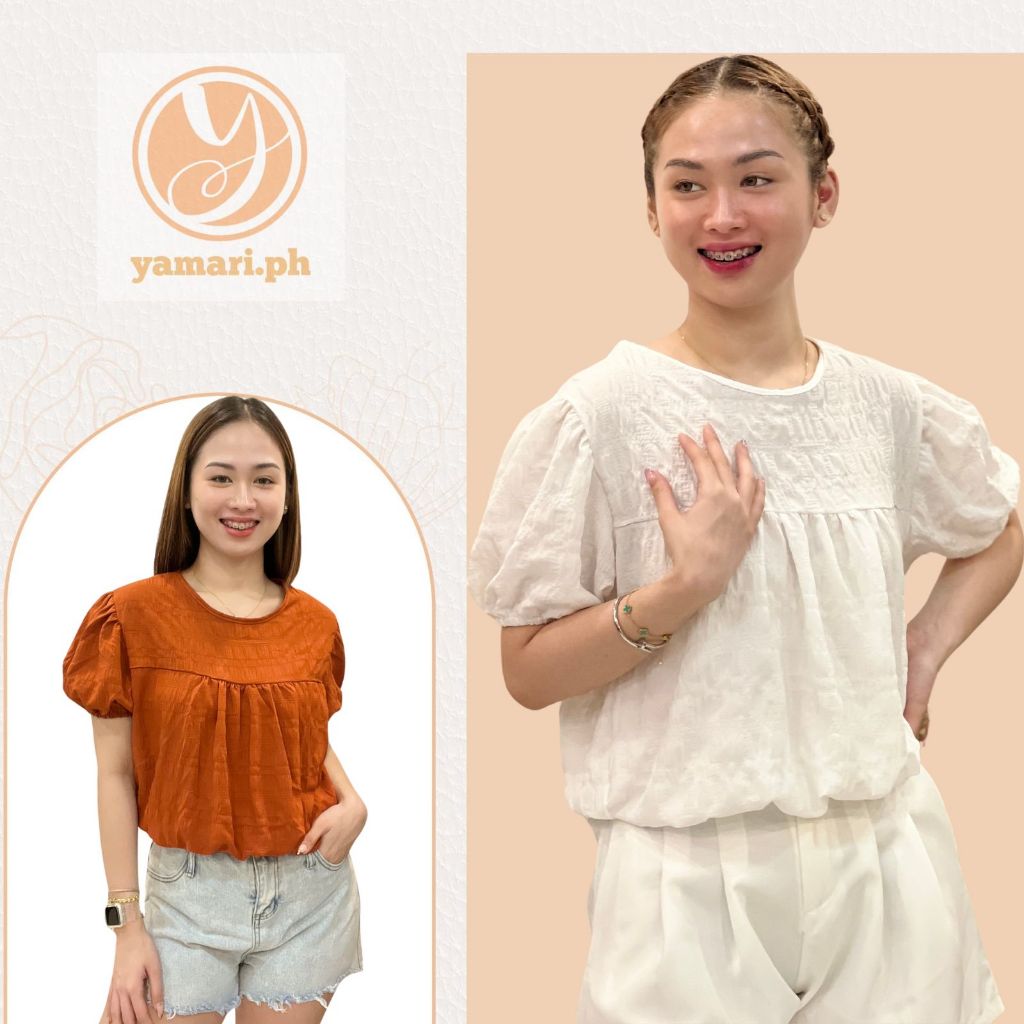 Yamari.PH Basic Fashion Puff Sleeves Garterized Waist Semi Crop Top ...