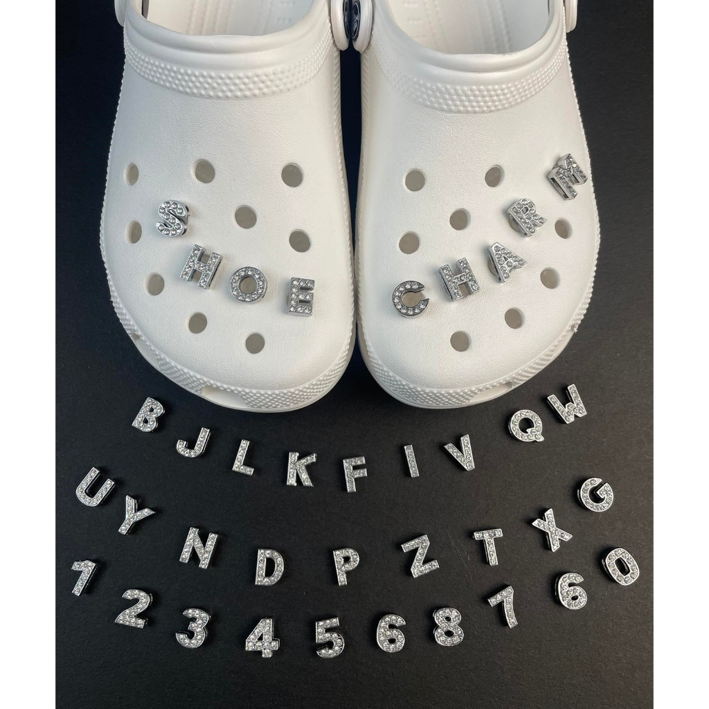 Silver Letters Numbers jibbitz Hole Shoes Jibbitz Crystal Masonry ...