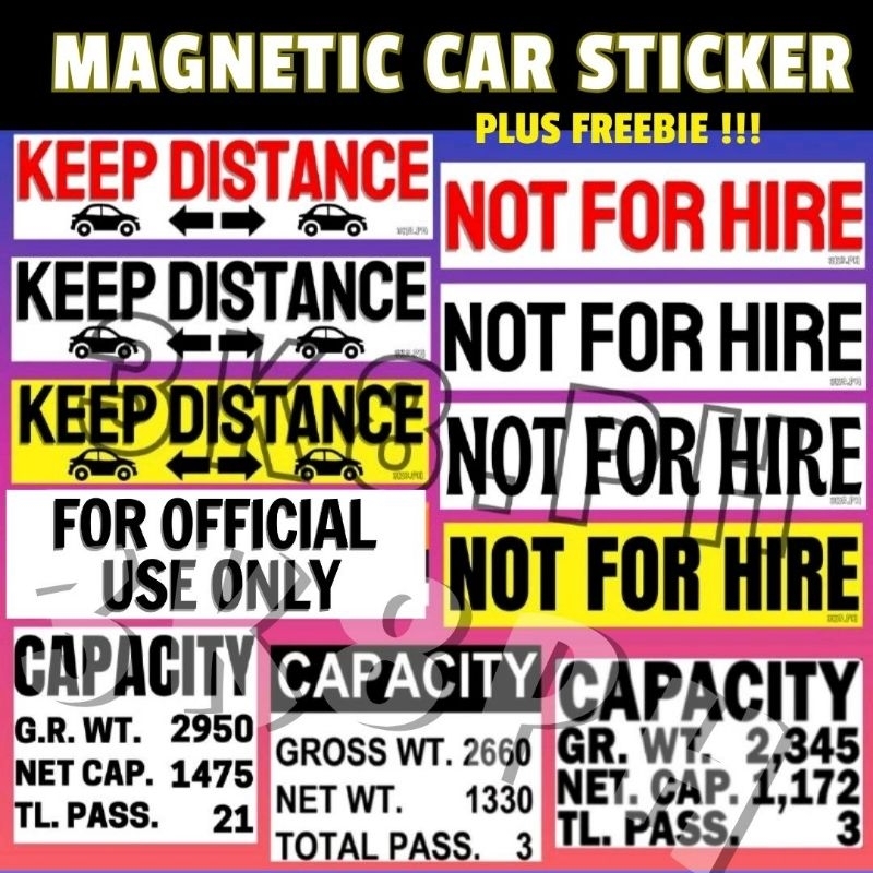 MAGNETIC STICKER | NOT FOR HIRE | KEEP DISTANCE | PRIVATE | OFFICIAL ...