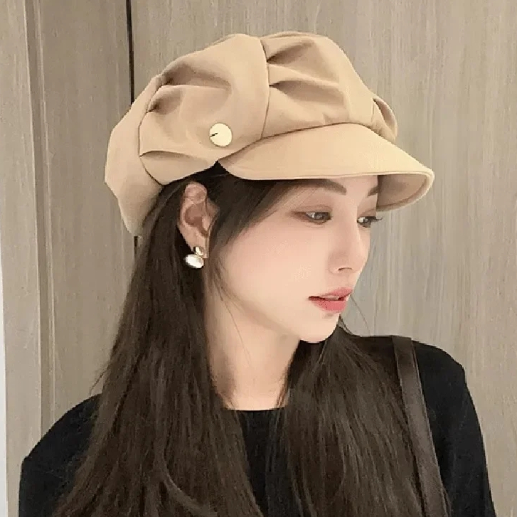 Korean Cloud Berets Fashion Pleated Octagonal Cap Vintage Solid Color ...