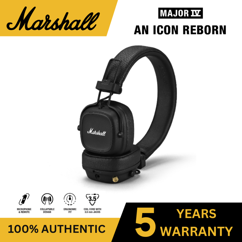Marshall Major 4 Wireless Bluetooth on Ear Headphones with Mic Headset ...