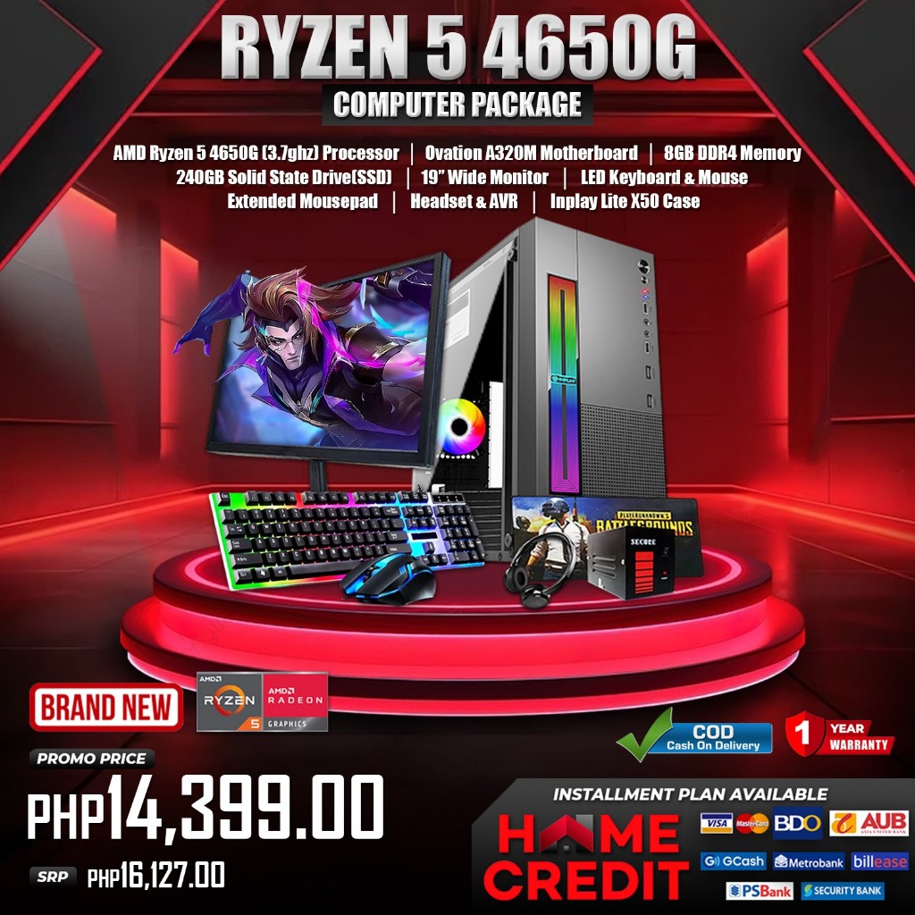 BRANDNEW Computer Set CPU- Standard Case AMD Ryzen 5 Pro 4650G-8gb DDR4 ...