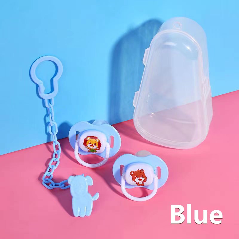 3 In 1 Baby Pacifier Set Anti-drop Chain Nipple Box Silicone Teether ...