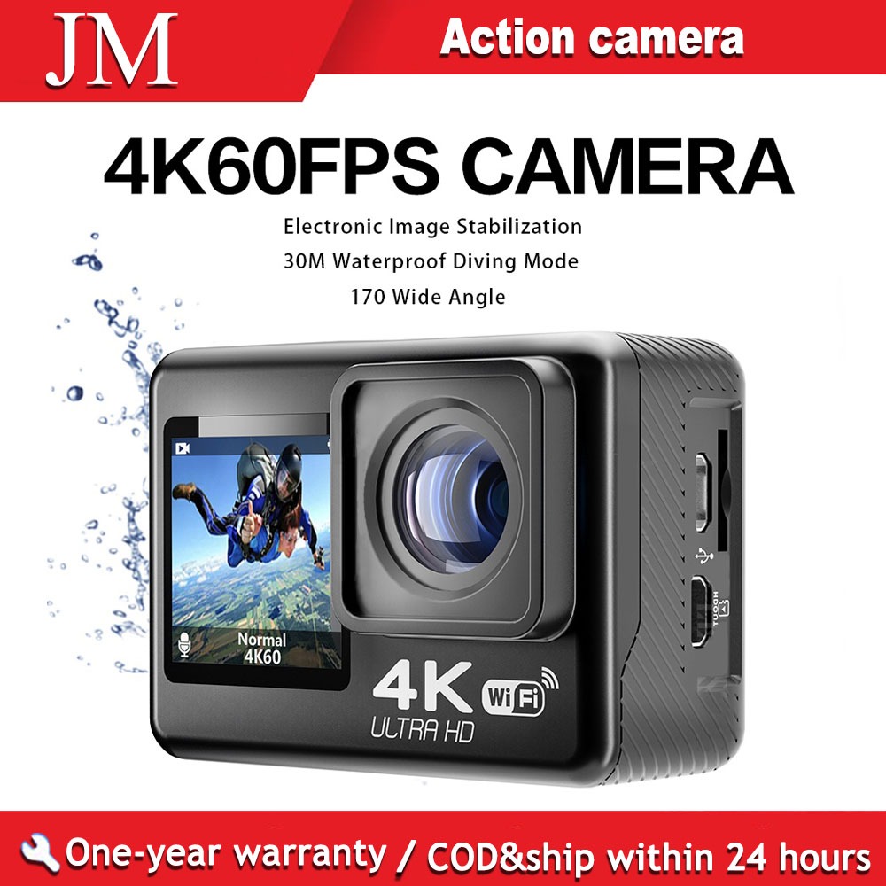 AUSEK Dual Screen Action Camera 4K 60FPS 20MP 2.0 Touch LCD EIS Remote ...
