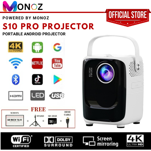 MONOZ Portable Projector NEW Android Projector S10 HD 5G WIFI LED ...