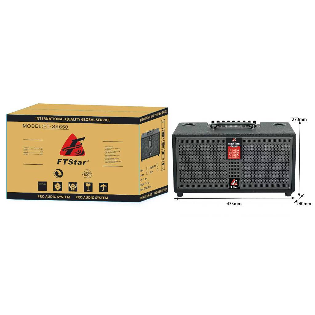 FT STAR FT-SK-650 6" 400W Power Portable Rechargeable Trolley Speaker ...