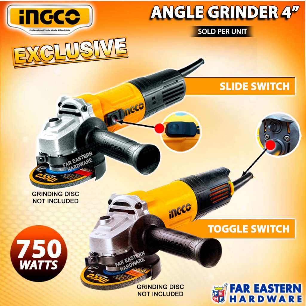 INGCO Angle Grinder 4" Slide | Toggle Switch 750W AG70012 | AG75012 ...