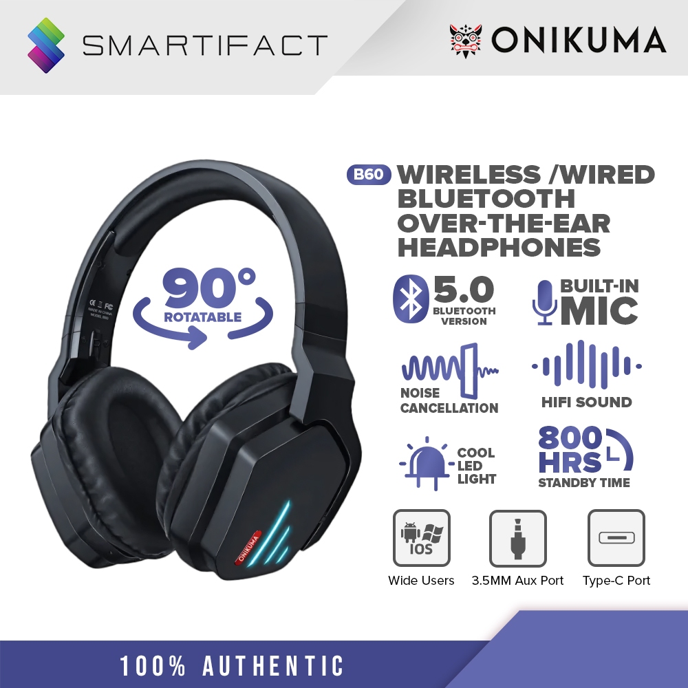 ONIKUMA B60 LED Light Bluetooth Gaming Headset with Microphone Over ...